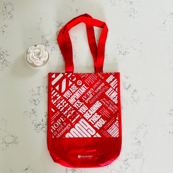 lululemon athletica | Bags | Lululemon Red Small Reusable Shopping Bag ...
